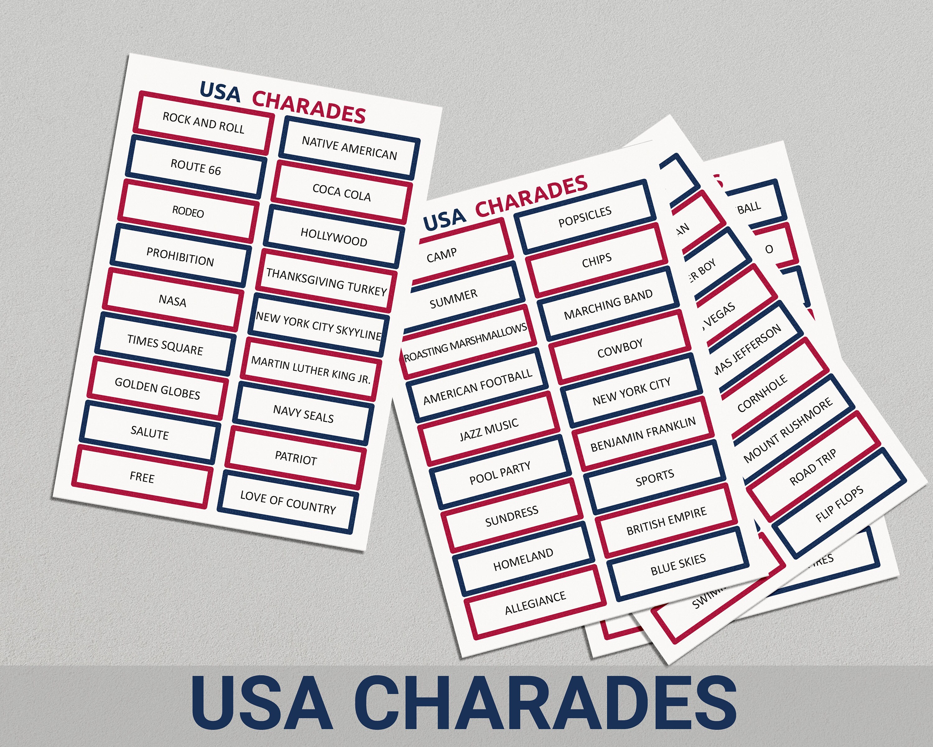 4th of July Charades Game USA Charades Independence Day Party Games ...