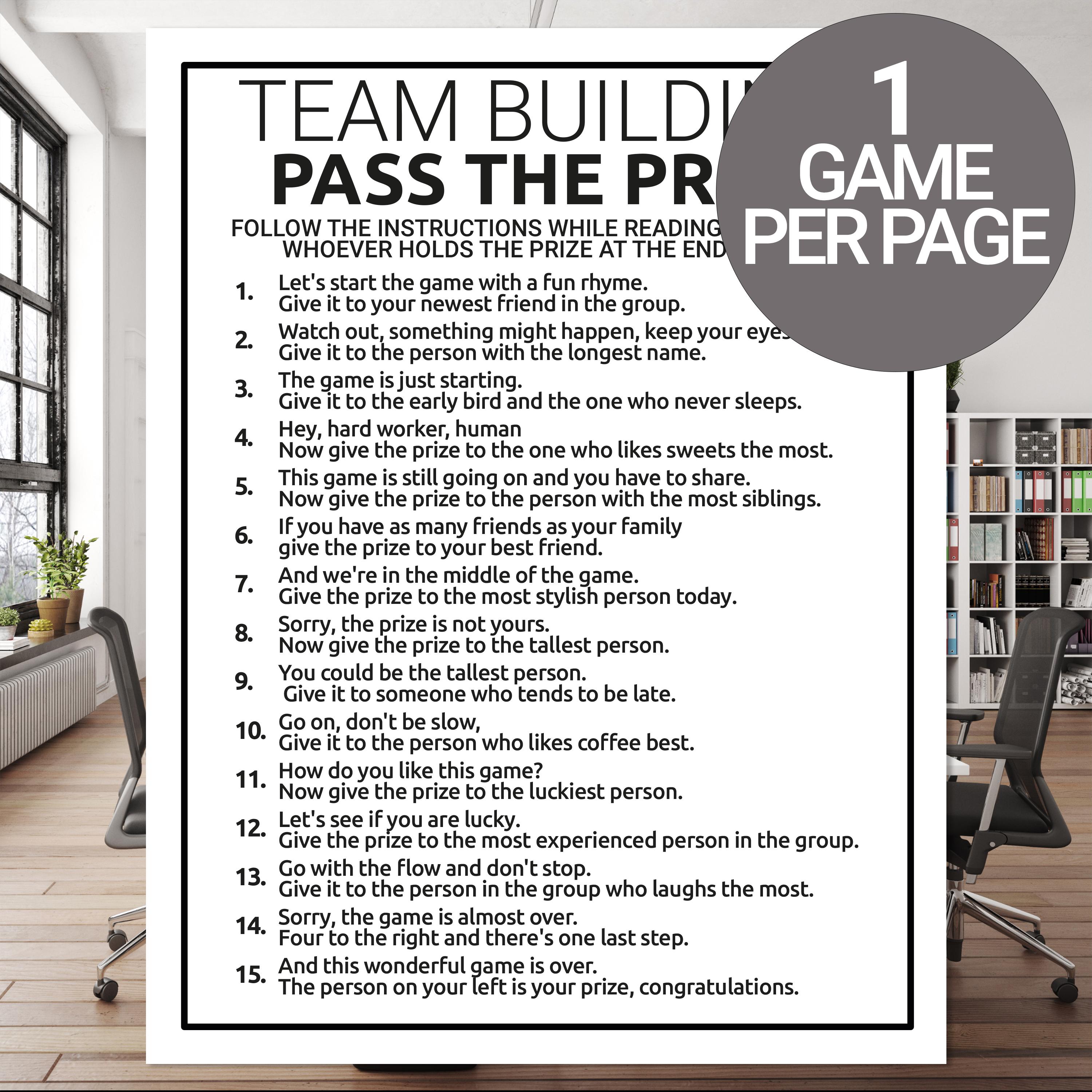 Team Building Games | Team Building Pass the Prize Game | Office Team ...