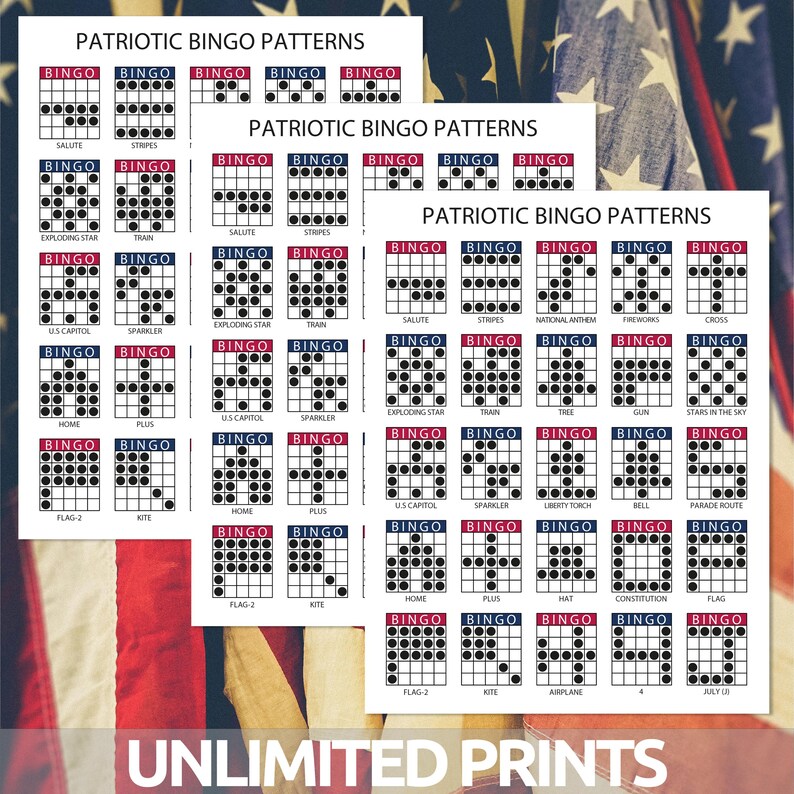 Patriotic Bingo Pattern | 4th of July Bingo Card | 4th of July Party ...