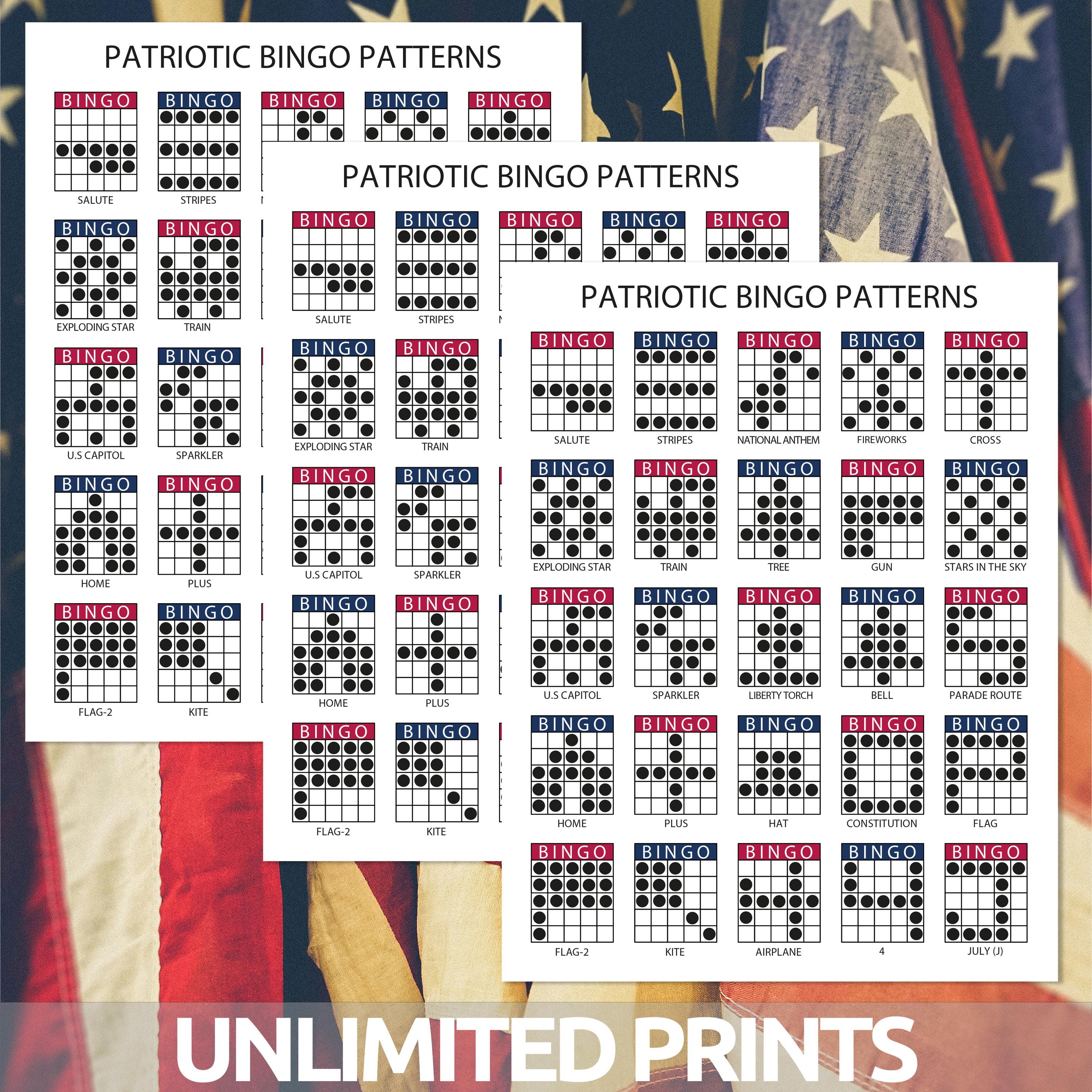 Patriotic Bingo Pattern | 4th of July Bingo Card | 4th of July Party ...