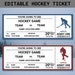 Custom Hockey Ticket | Hockey Ticket Template Printable | Editable ...