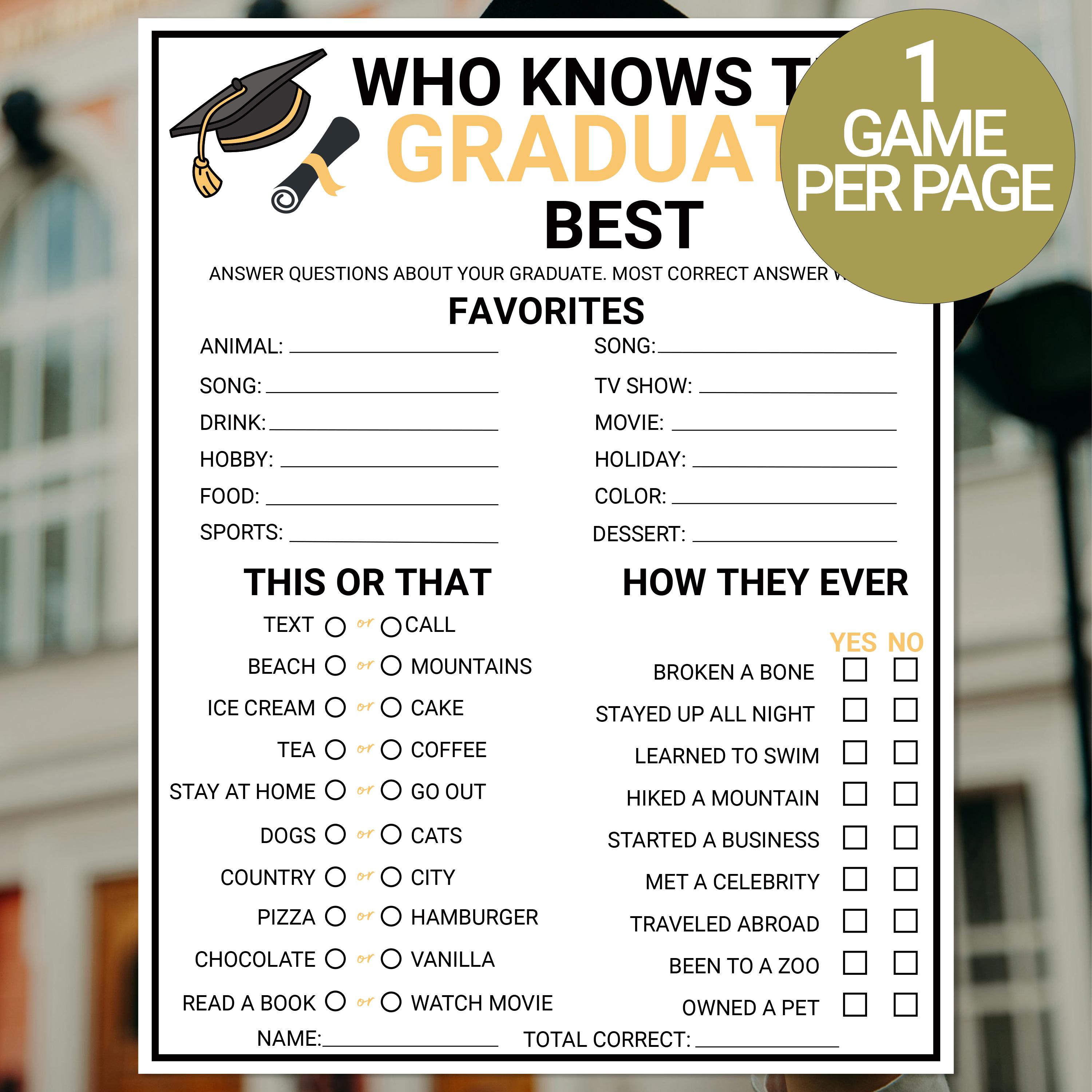 Graduation Game | Who Knows the Graduate Best | Printable Graduation ...
