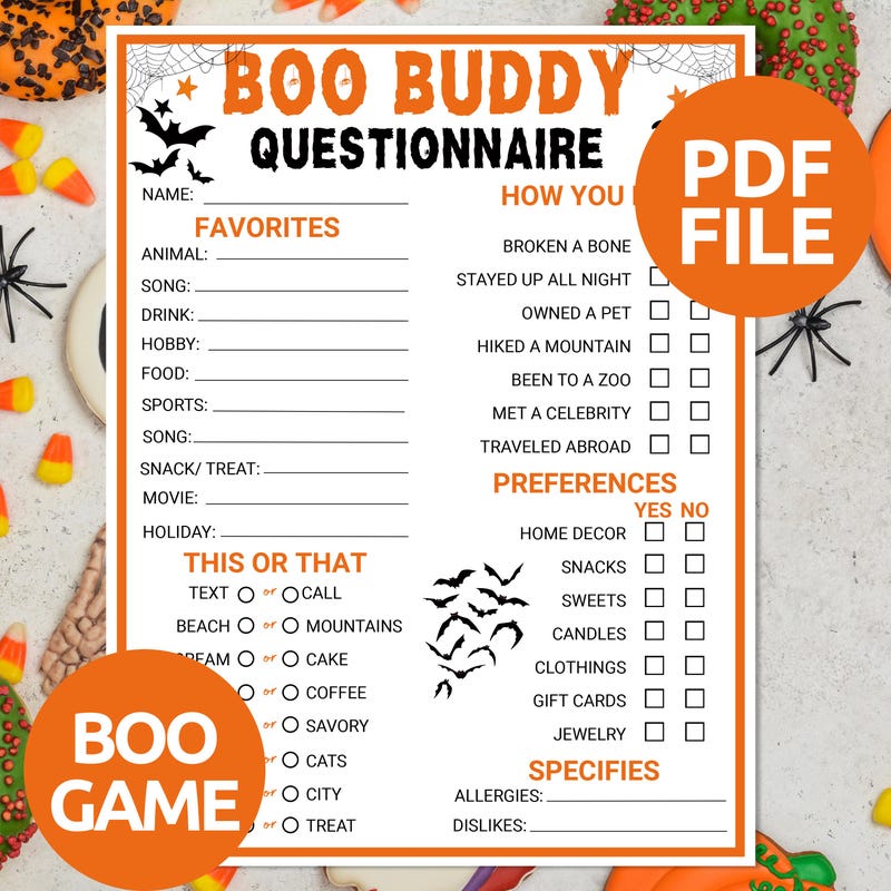 Boo Buddies Questionnaire - Etsy