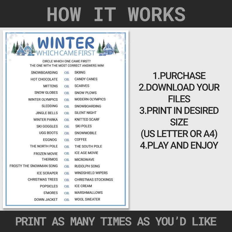 Winter Which Came First Game | Printable Winter Trivia Game | Family ...