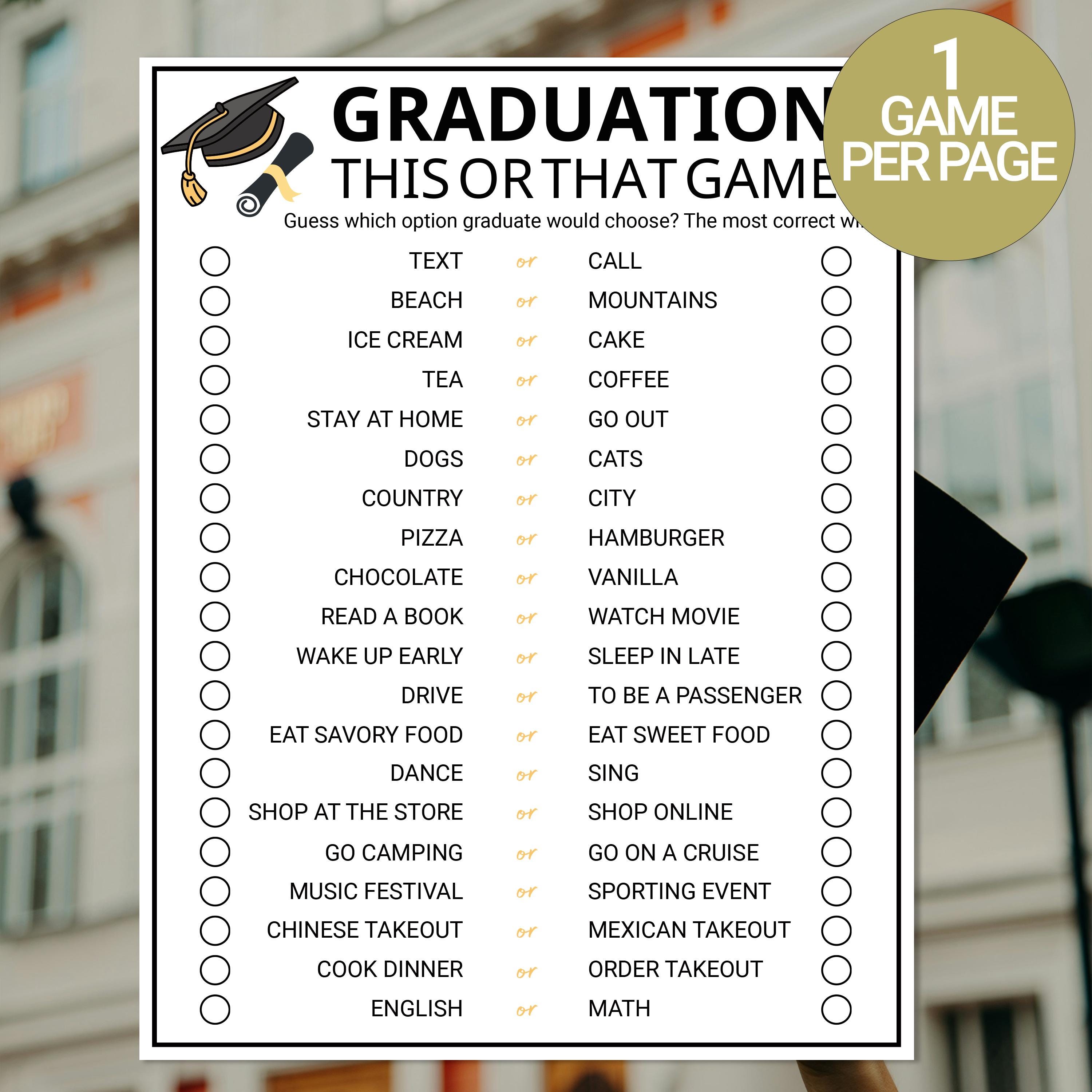 Graduation This or That Group Games | Would the Graduate Rather Game ...