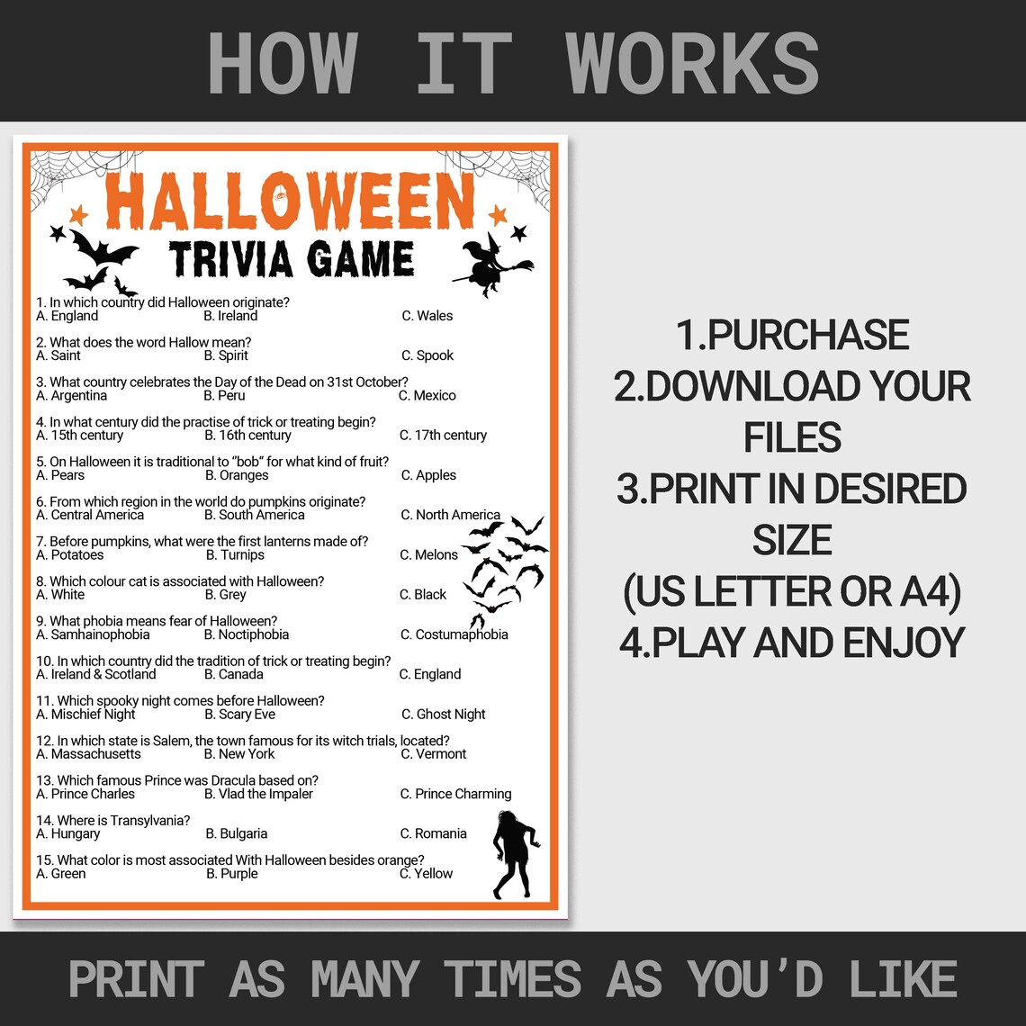 Halloween Trivia Game | Halloween Party Activity | Fun Halloween Party ...