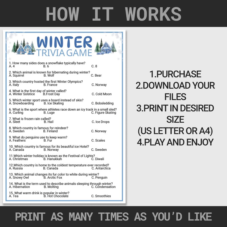 Winter Trivia Game | Printable Winter Games | Winter Party Games | Fun ...