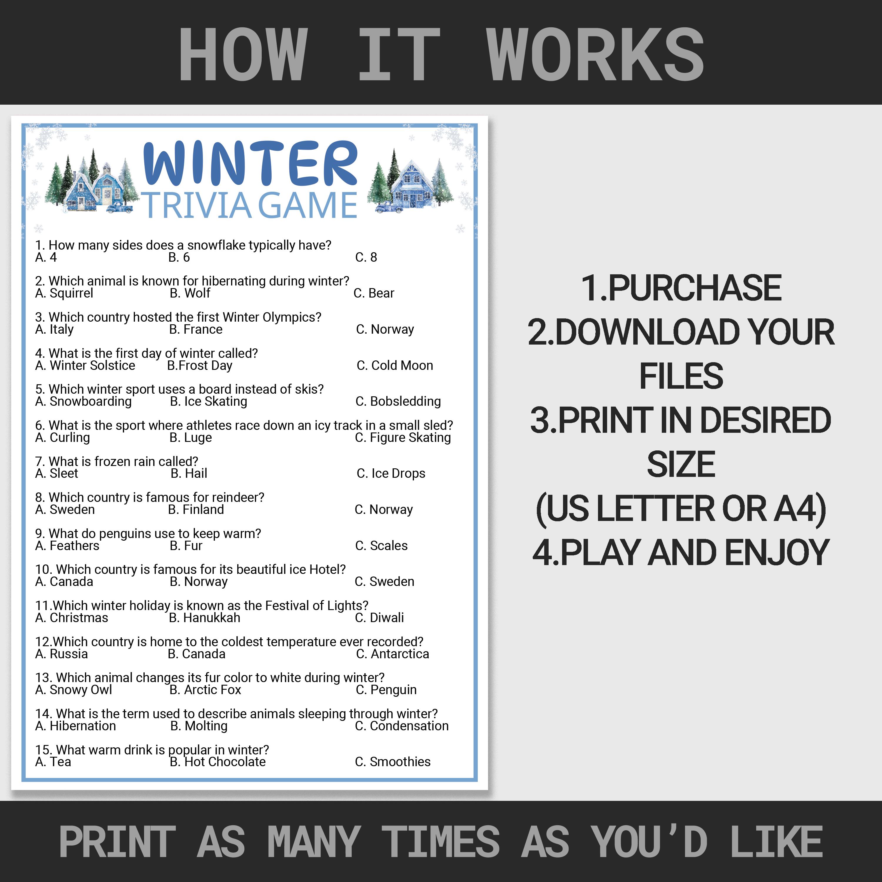 Winter Trivia Game | Printable Winter Games | Winter Party Games | Fun ...