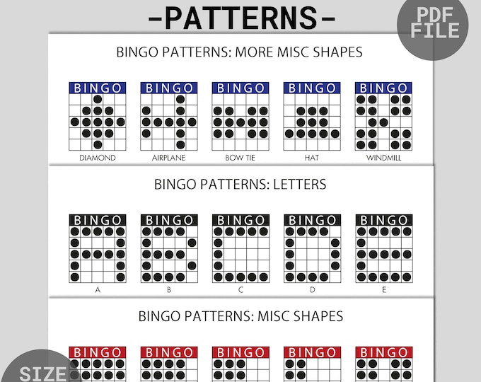 100 Bingo Patterns, Letters, Numbers, Shapes (PDF Download) - Etsy Canada