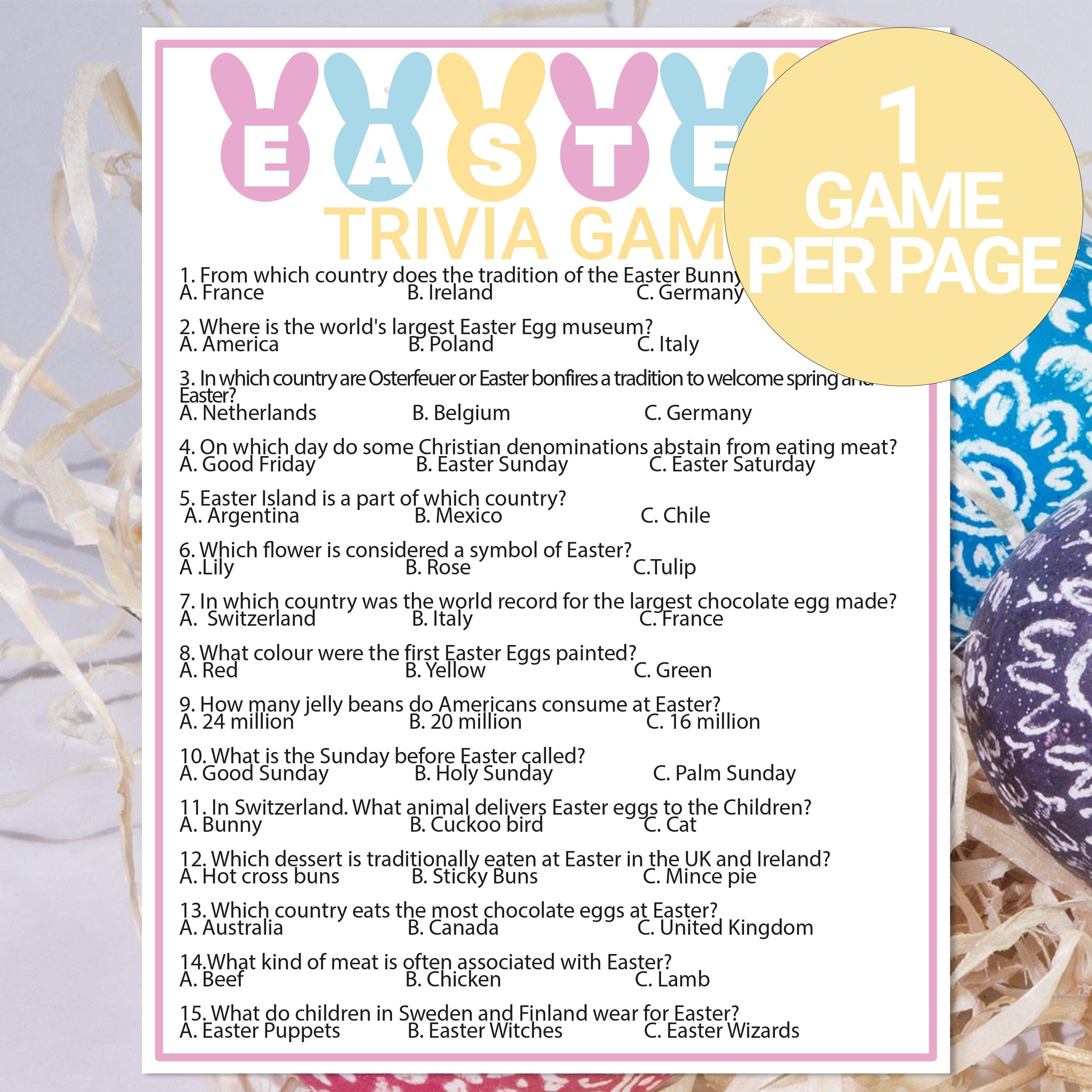 Easter Trivia Game | Printable Easter Party Game | Easter Trivia Party ...