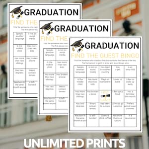 Graduate Mix and Mingle Bingo | Graduation Find the Guest Bingo ...