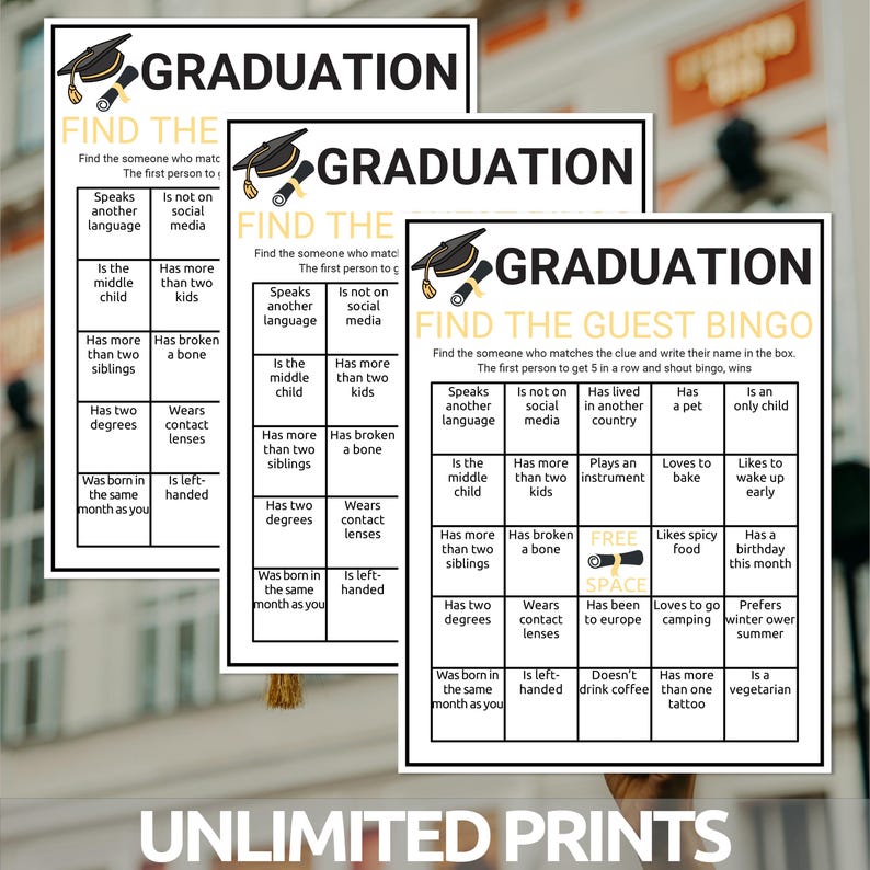 Graduate Mix and Mingle Bingo | Graduation Find the Guest Bingo ...