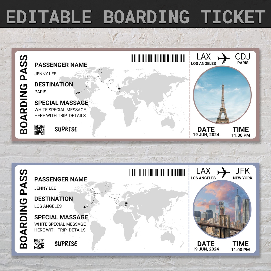 Editable Boarding Pass Template | Printable Airline Ticket | Boarding ...