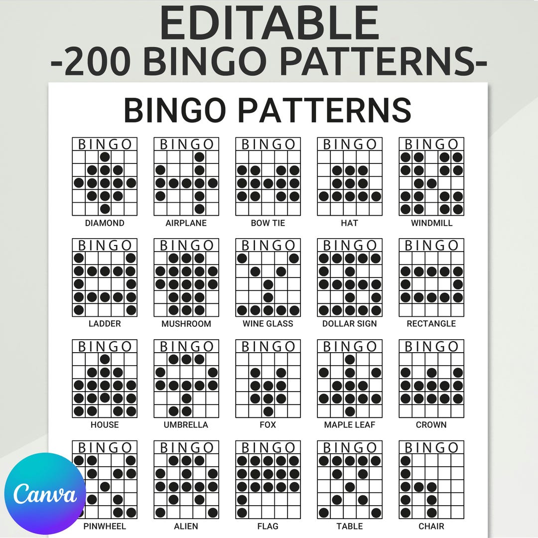 Editable 200 Bingo Patterns | Printable Fun Bingo Party Game | Editable ...