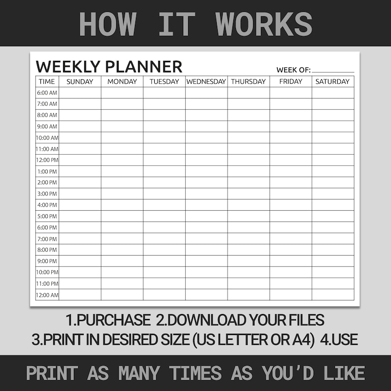 Printable Weekly Planner | Weekly Schedule | Hourly Weekly Planner ...