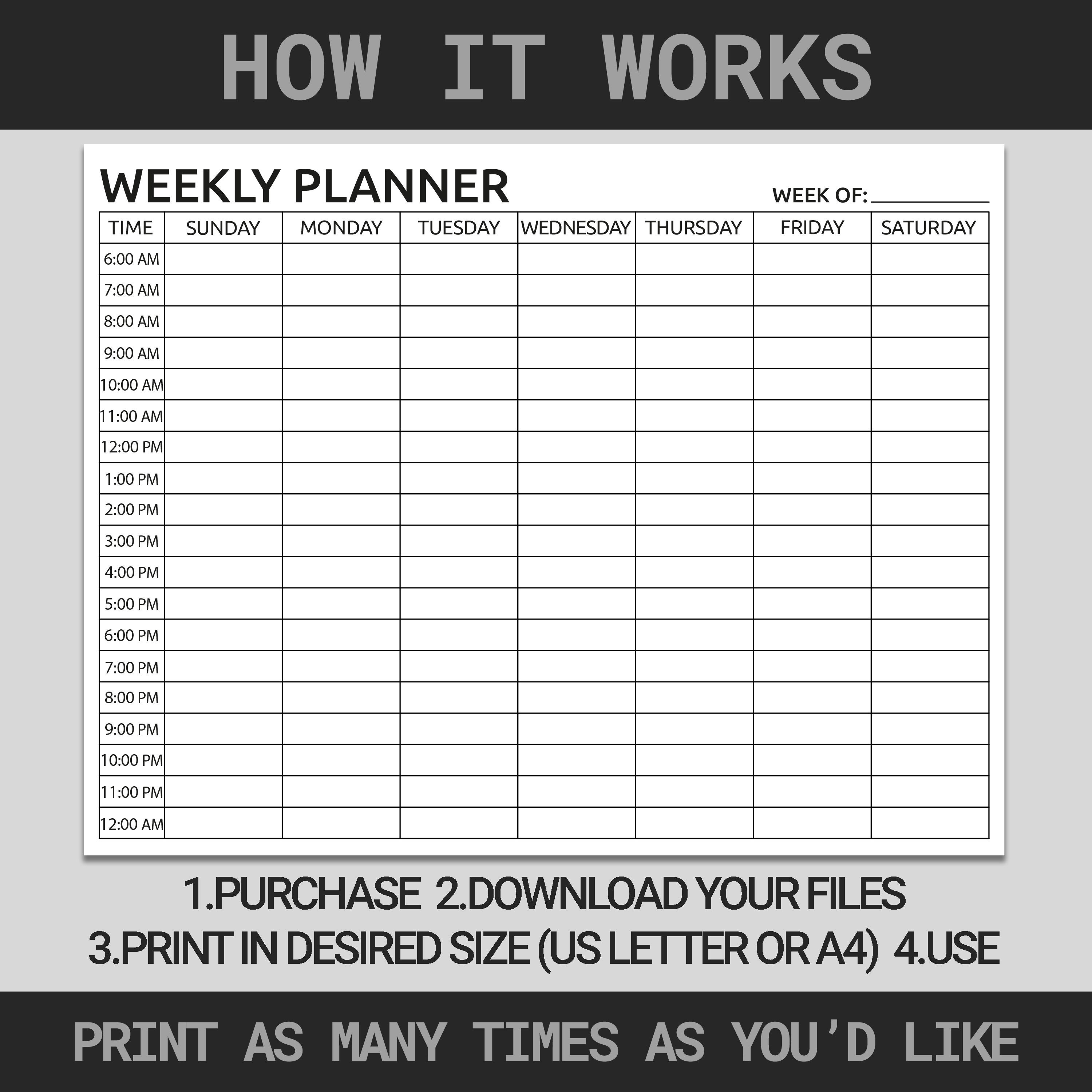Printable Weekly Planner | Weekly Schedule | Hourly Weekly Planner ...