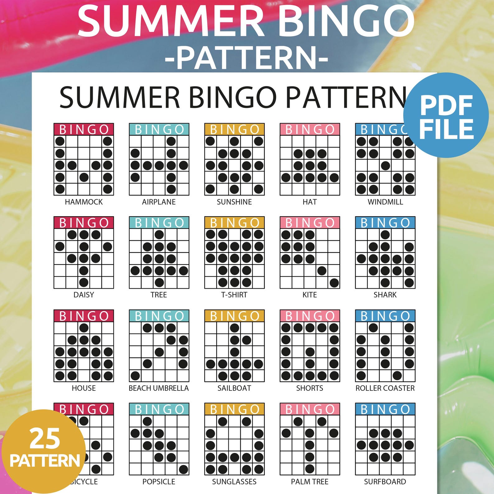 Summer Bingo Pattern | Summertime Bingo Card | Printable Summer Bingo ...