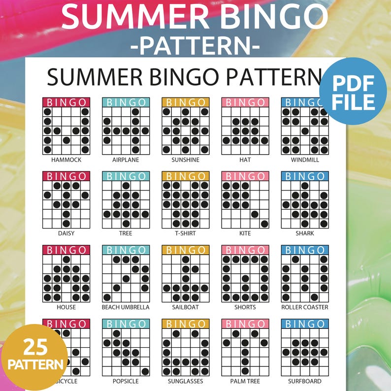 Summer Bingo Pattern | Summertime Bingo Card | Printable Summer Bingo ...