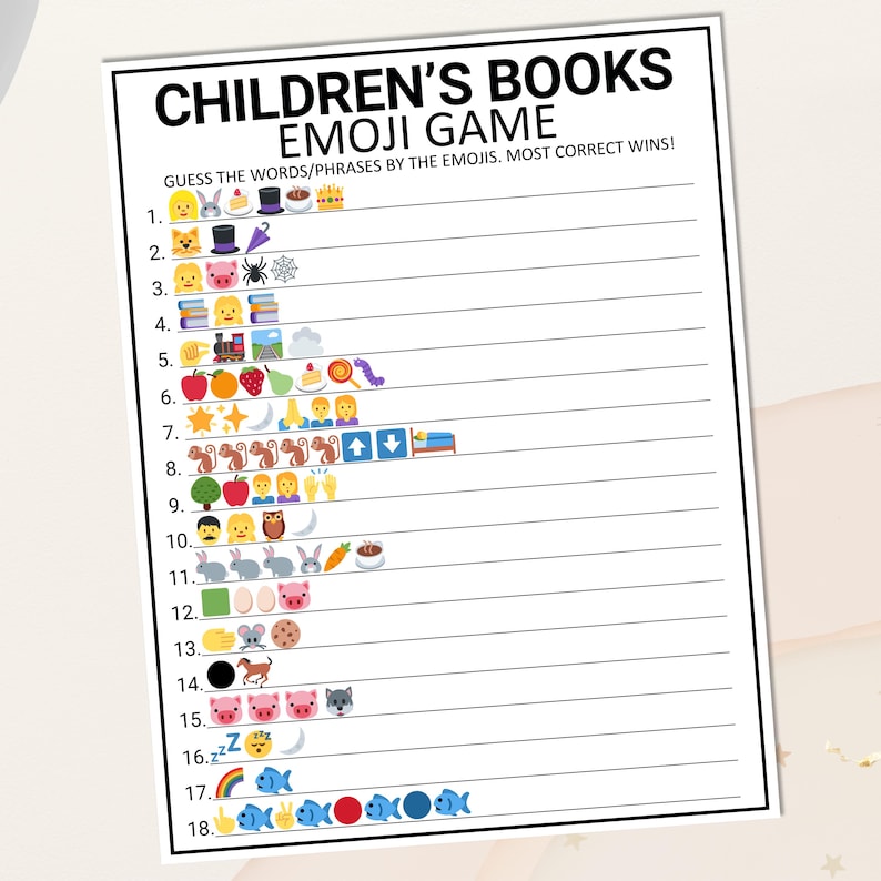 Children's Books Printable Emoji Quiz | Children's Book Emoji Game ...