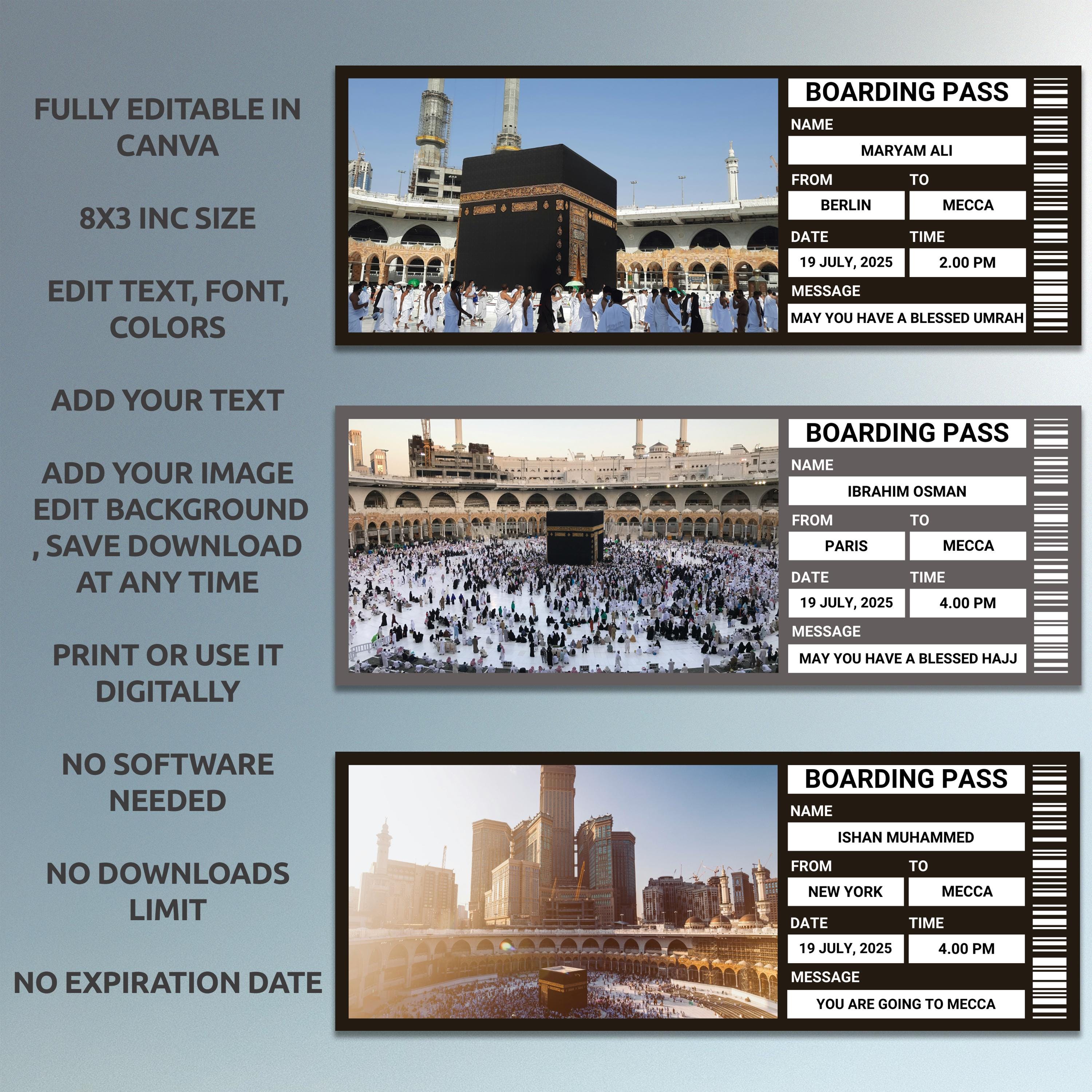 Hajj Boarding Pass | Editable Umrah Mubarak Boarding Pass | Editable ...