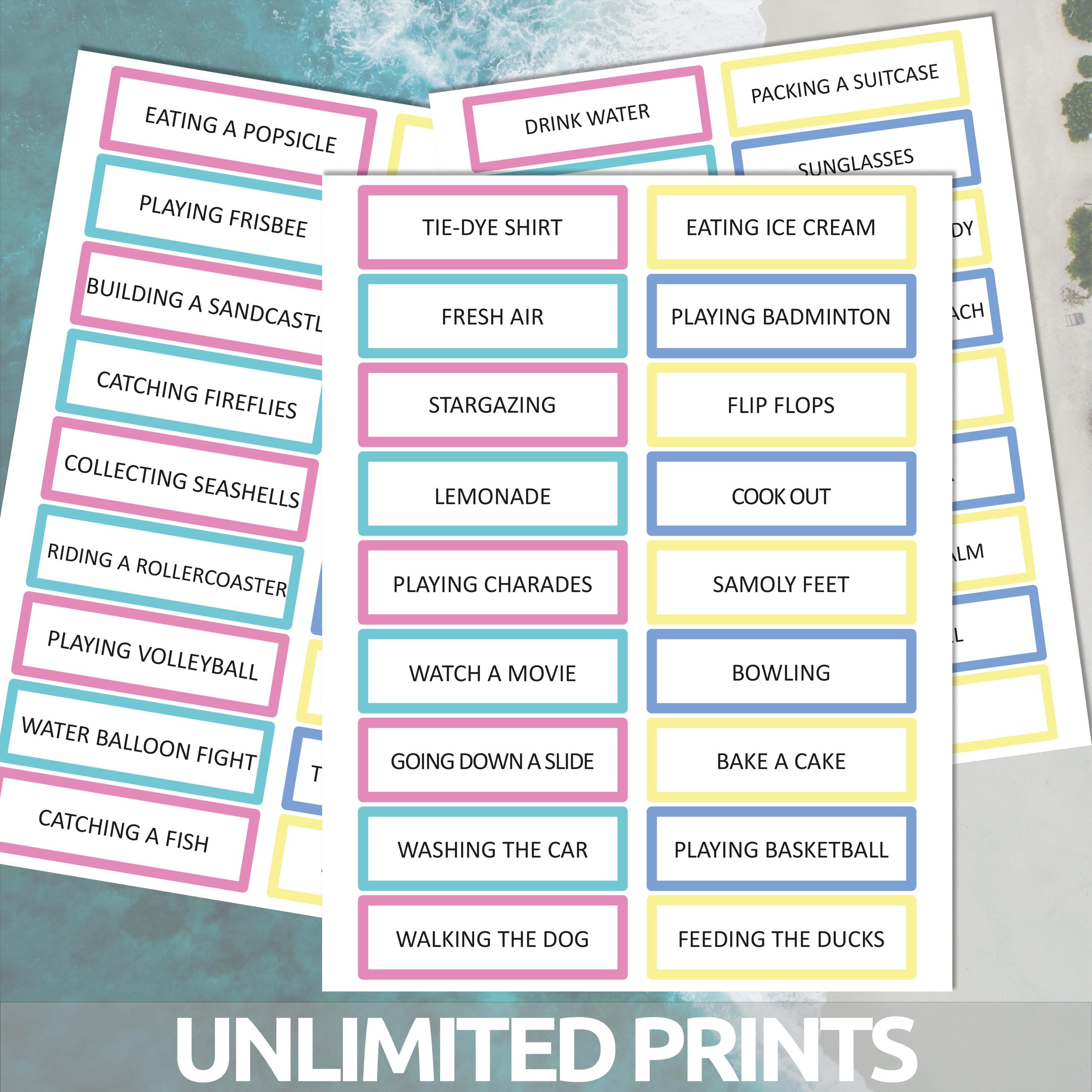 Summer Charades Game | Printable Summer Party Games | Family Summer ...
