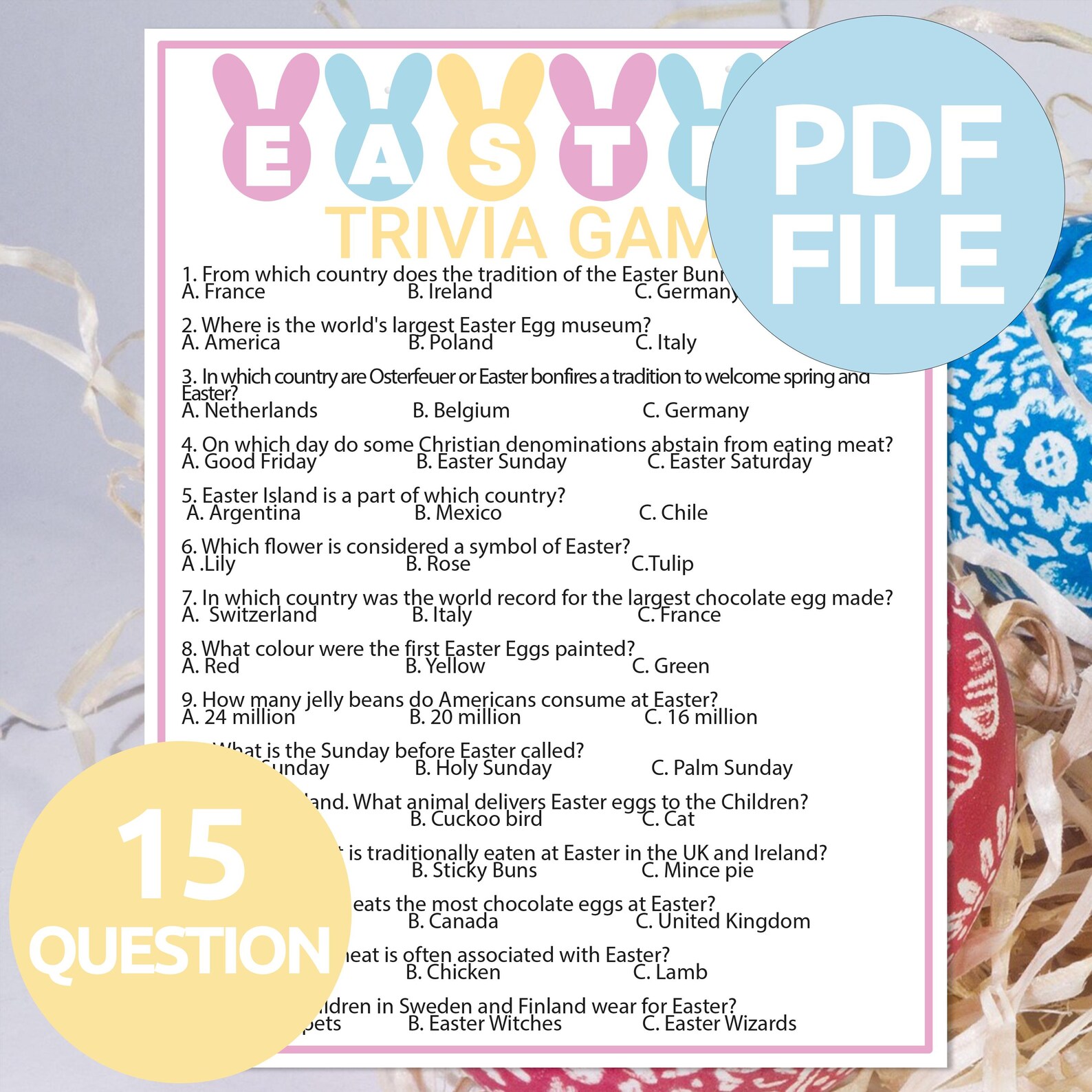 Easter Trivia Game | Printable Easter Party Game | Easter Trivia Party ...