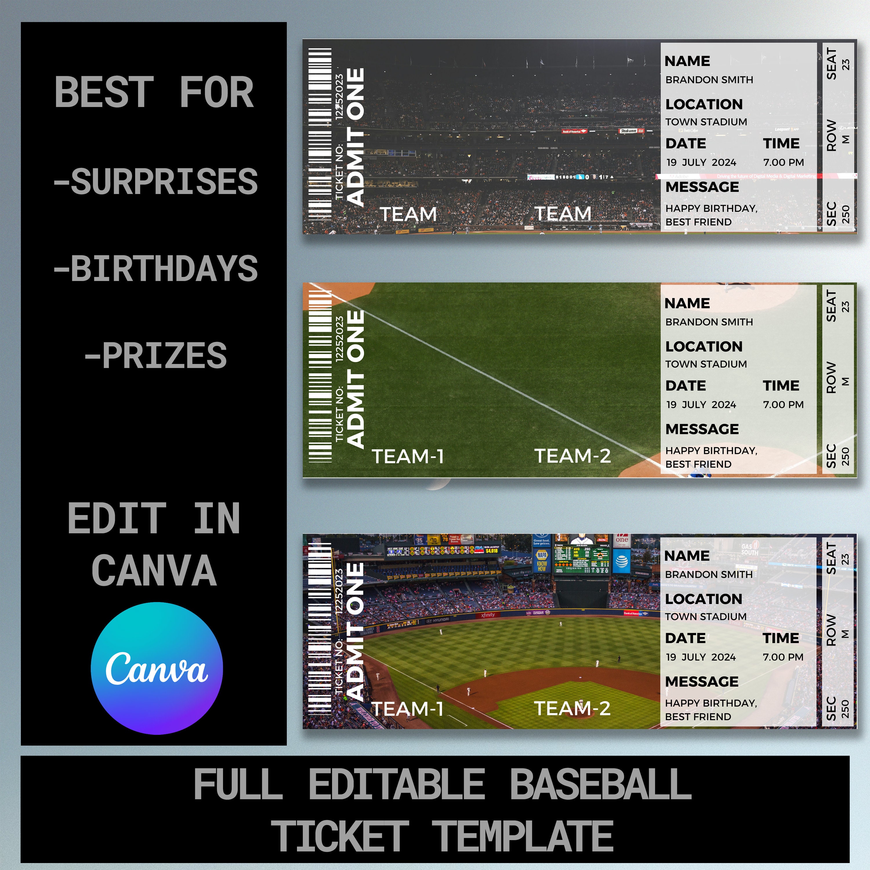 Baseball Game Ticket | Editable Baseball Ticket Gift | Birthday ...
