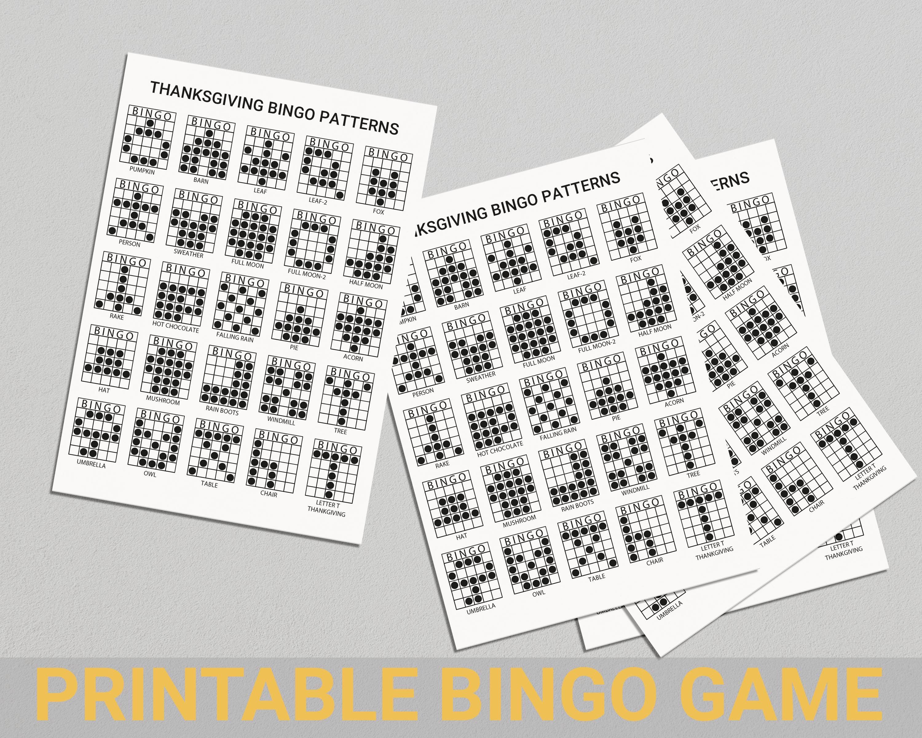 Thanksgiving Bingo Patterns | Printable Thanksgiving Bingo Party Game ...