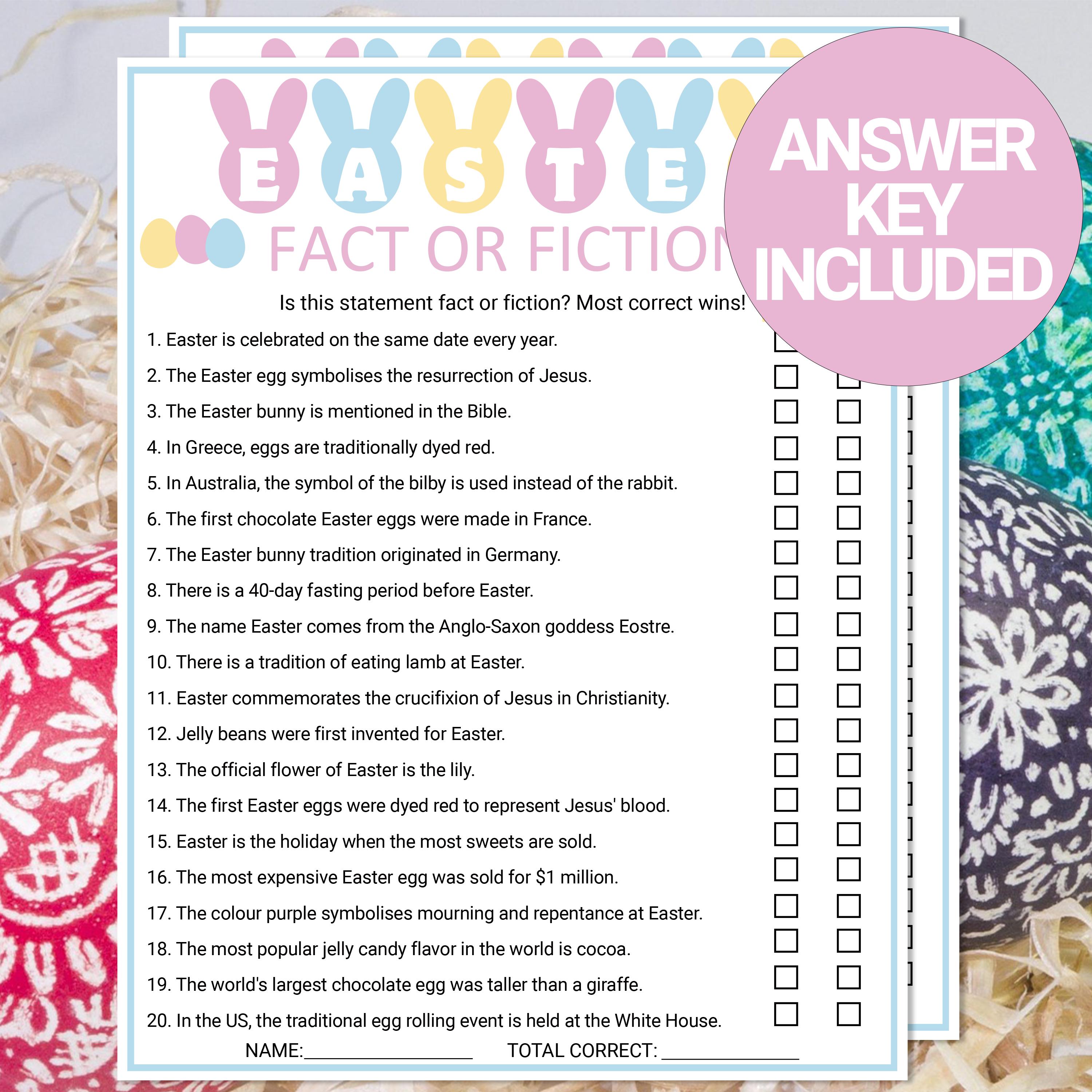 Easter Fact or Fiction Games | Easter Party True or False Quiz ...