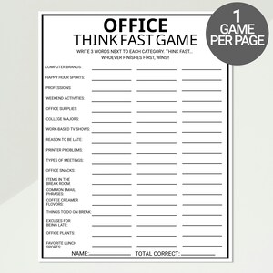 Printable Office Party Game | Office Think Fast Game | Team Building ...