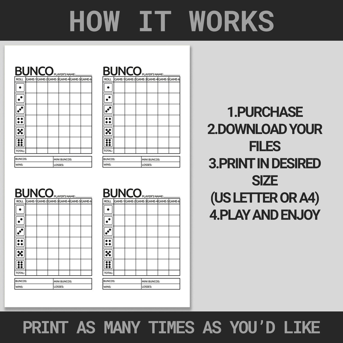 Bunco Scoresheet Bunco Printable Scorecards Minimalist Bunco Printable ...