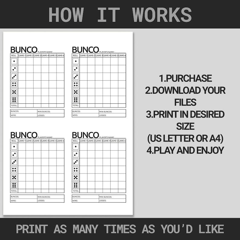 Bunco Scoresheet Bunco Printable Scorecards Minimalist Bunco Printable ...