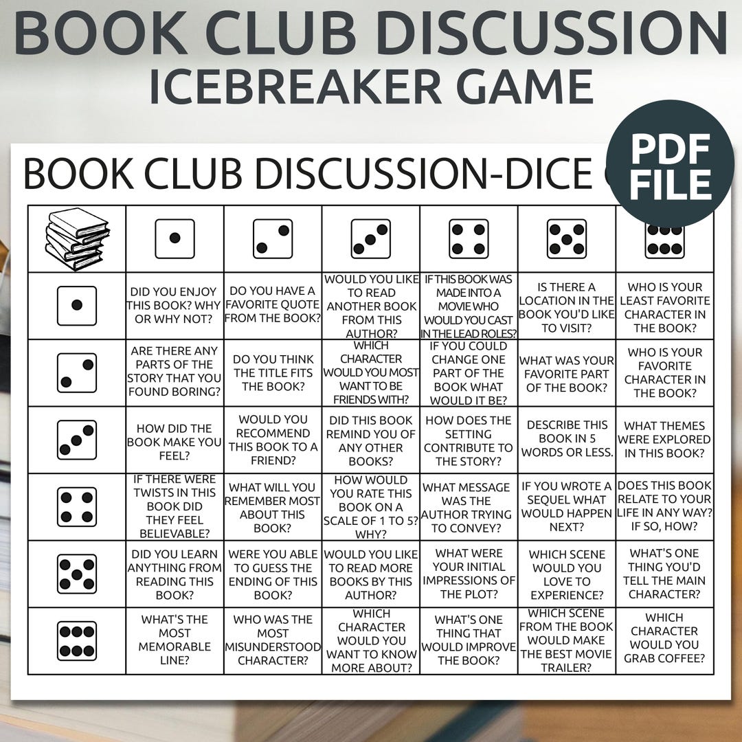 Book Club Dice Game | Printable Book Lover Game | Book Club Discussion ...