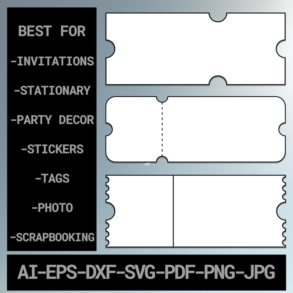 Ticket SVG Ticket Template Svg Empty Event Ticket Coupon Cut File Custom Ticket Bundle Movie ...
