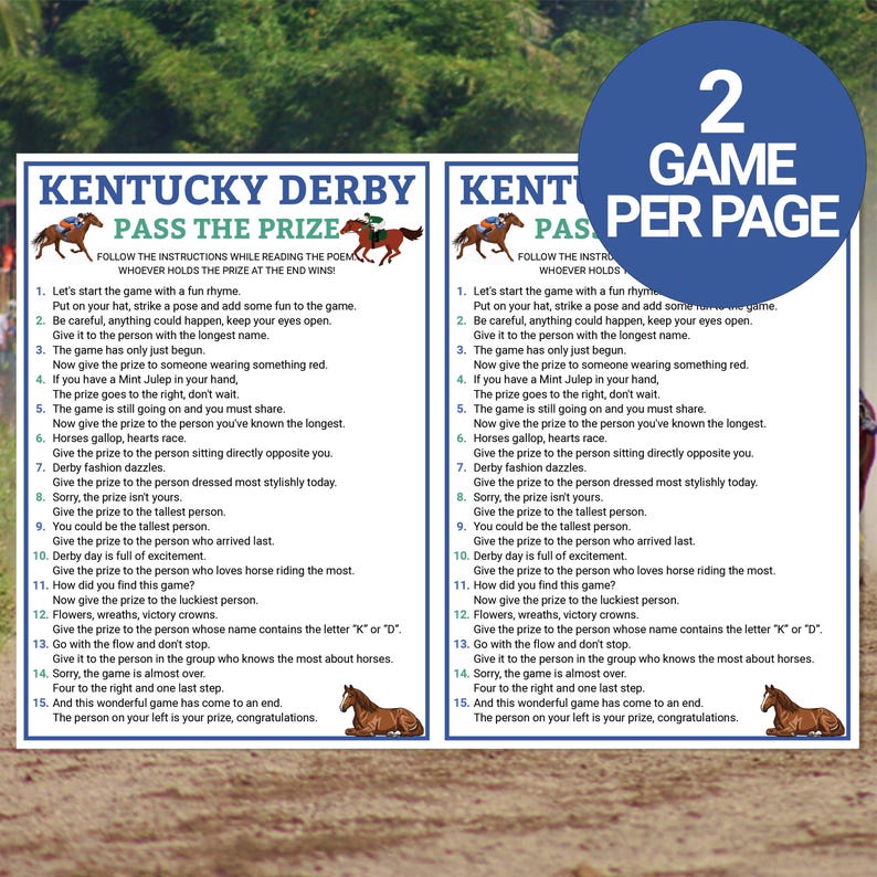Kentucky Derby Pass the Prize Game | Kentucky Derby Games | Kentucky ...