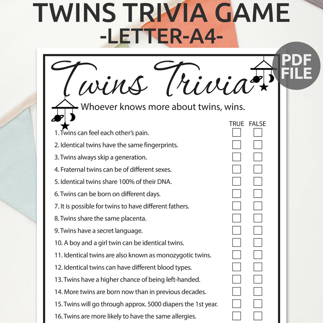 Twins Trivia Game | Twins Trivia for Baby Showers | Printable Twin Baby ...