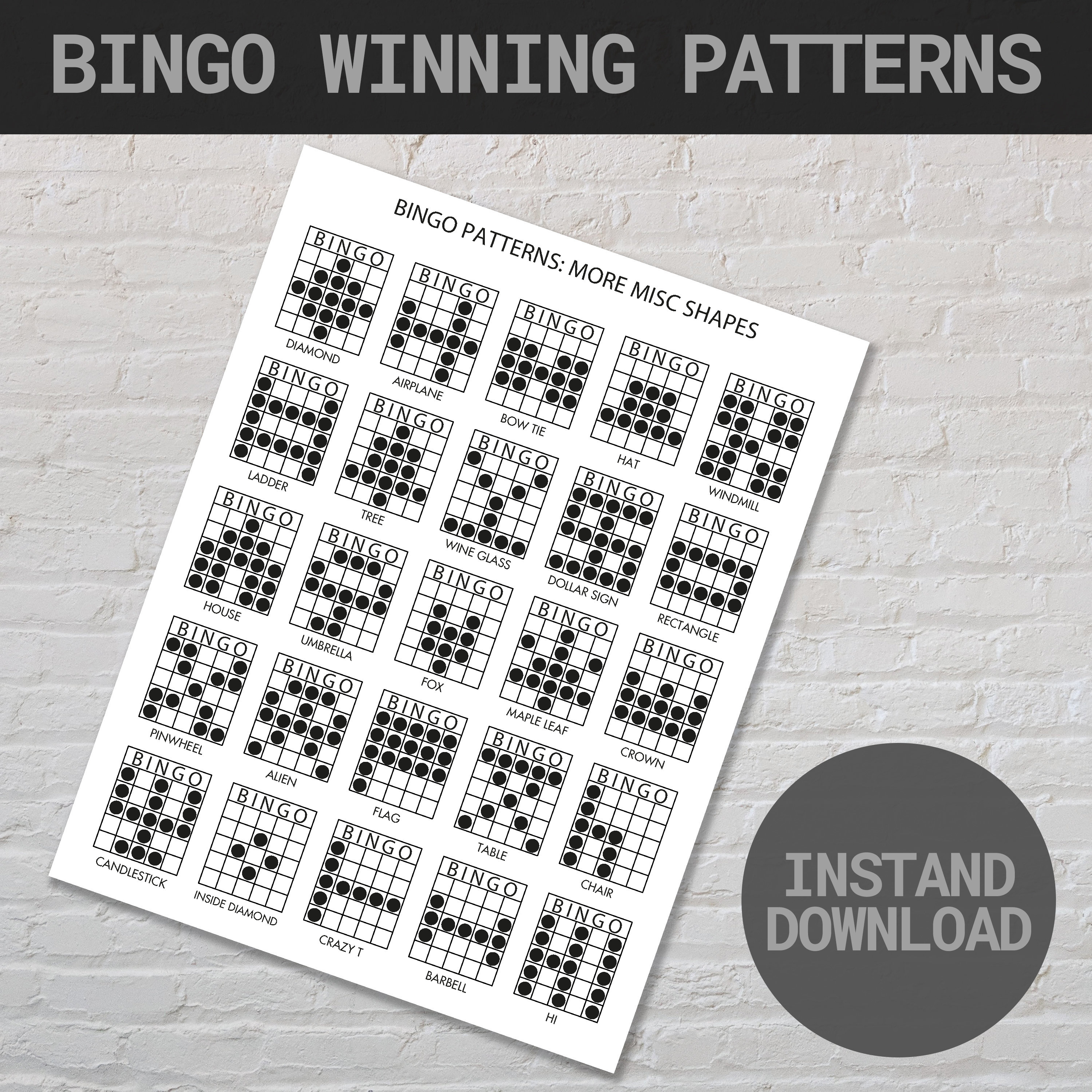 100 Bingo Patterns Printable Fun Bingo Party Game Bingo Winning ...