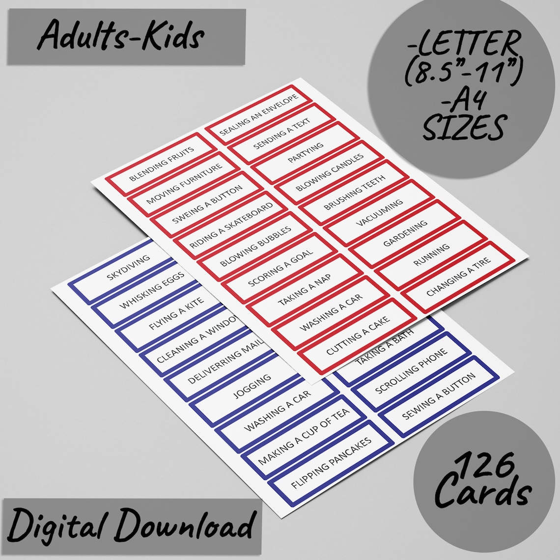 Printable Charades Game | Family Charades Game | Printable Charades for ...