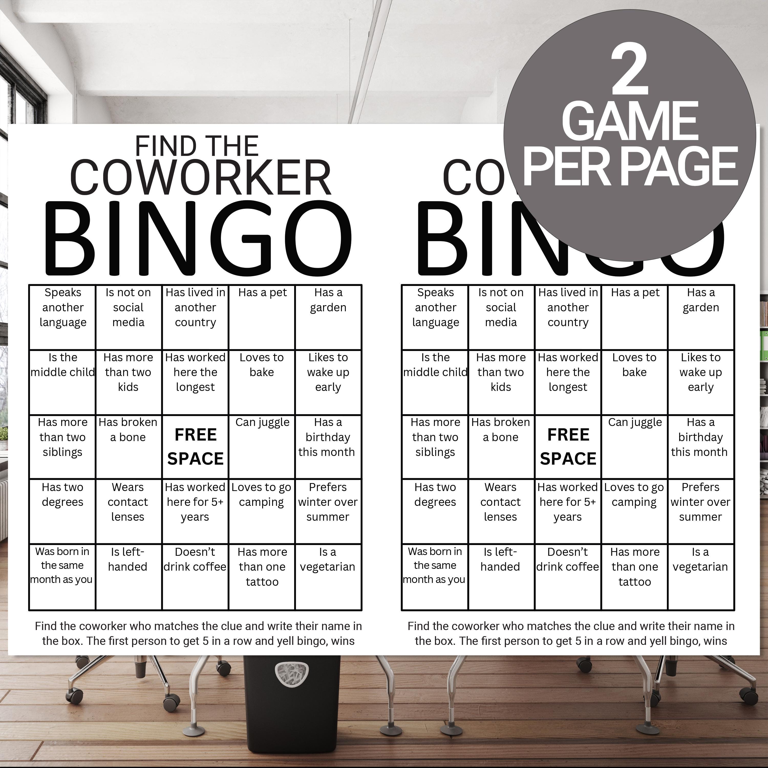 Coworker Bingo | Find Someone Who Bingo Game | Team Building Activity ...