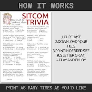 TV Sitcom Trivia Game | Printable Sitcom Trivia | Television Trivia ...