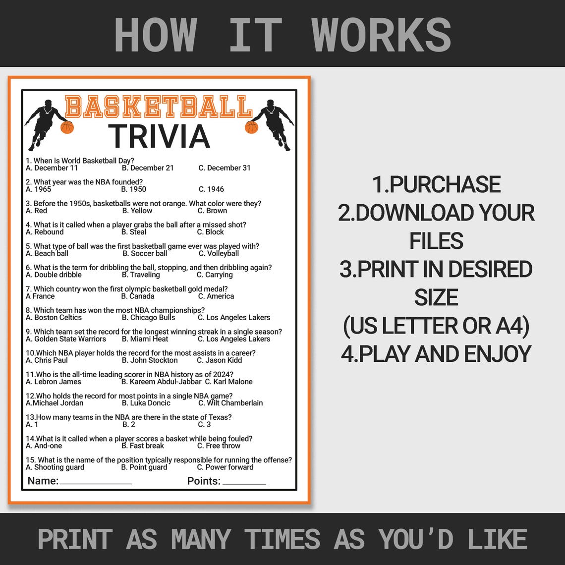 Basketball Trivia Game | Printable Basketball Party Game | Fun ...