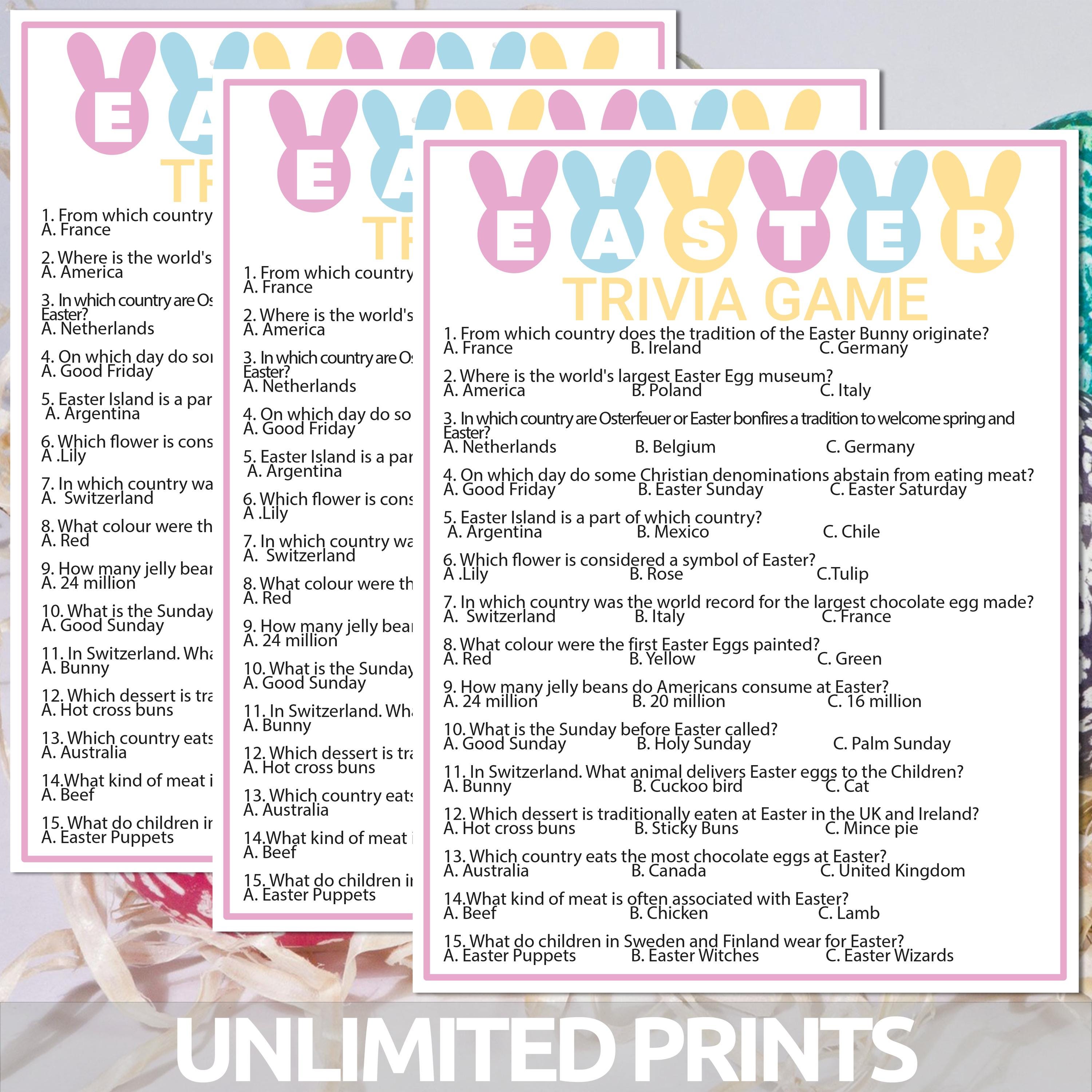 Easter Trivia Game | Printable Easter Party Game | Easter Trivia Party ...