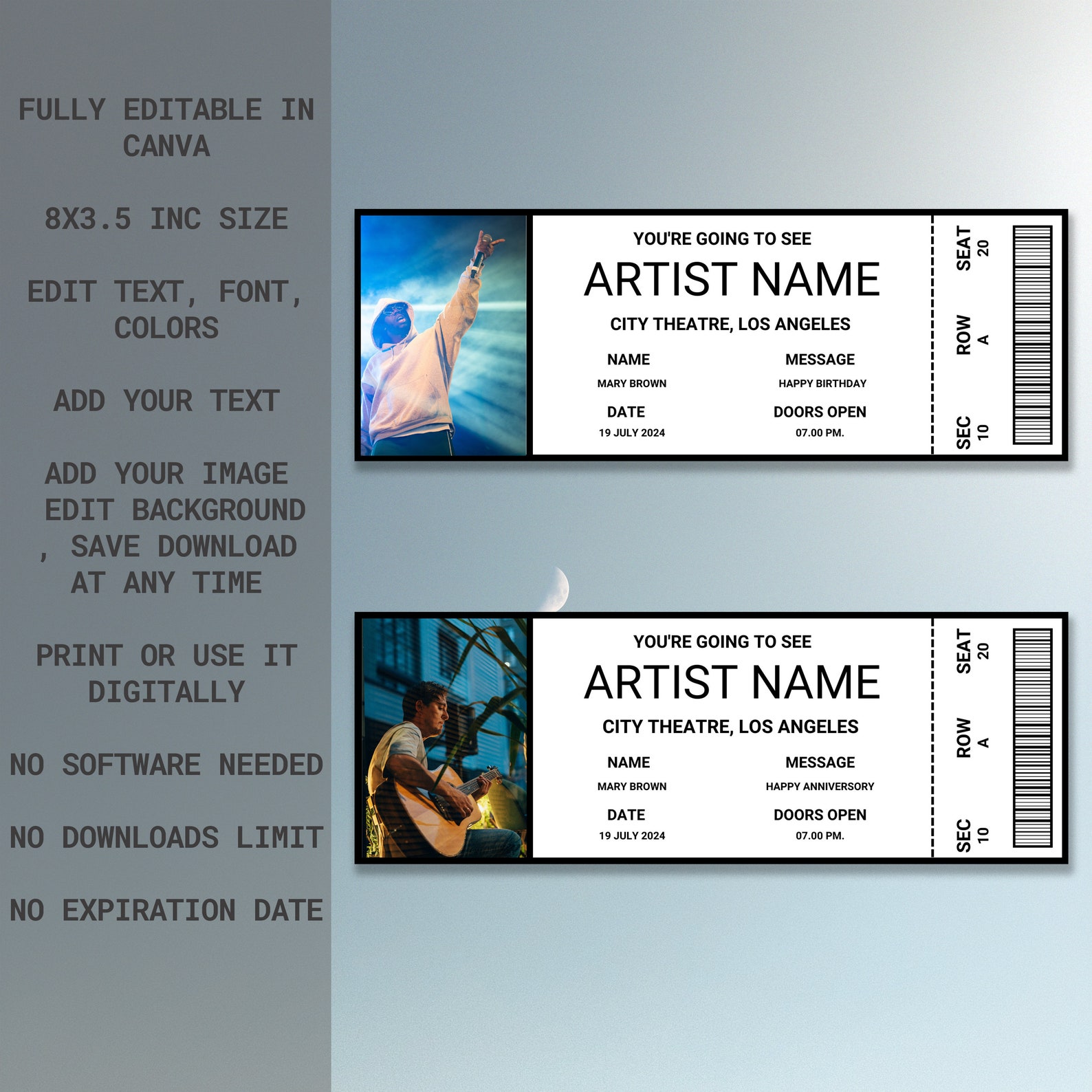 Editable Concert Ticket Template | Custom Concert Ticket | Personalized ...