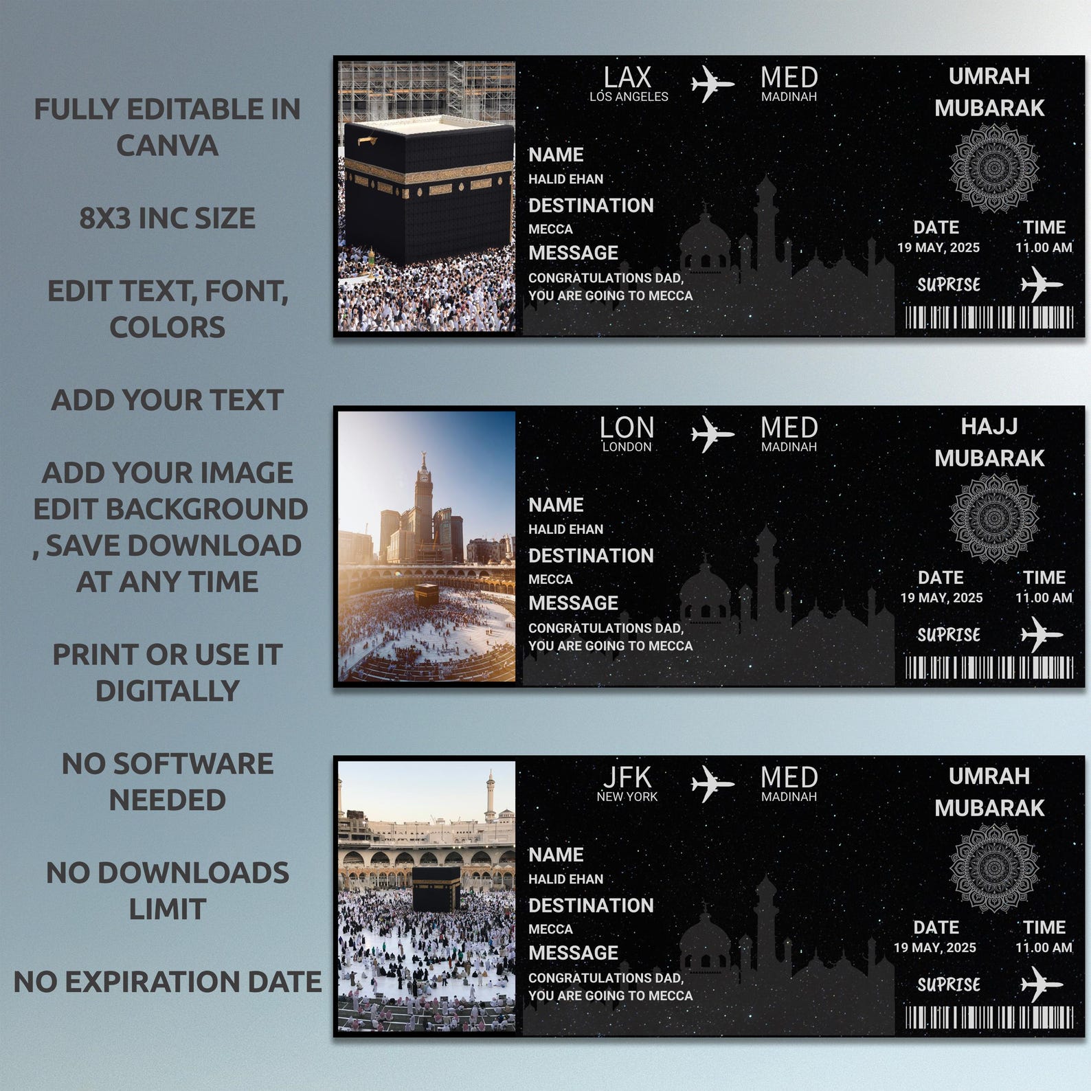 Hajj Boarding Pass | Editable Umrah Mubarak Boarding Pass | Editable ...