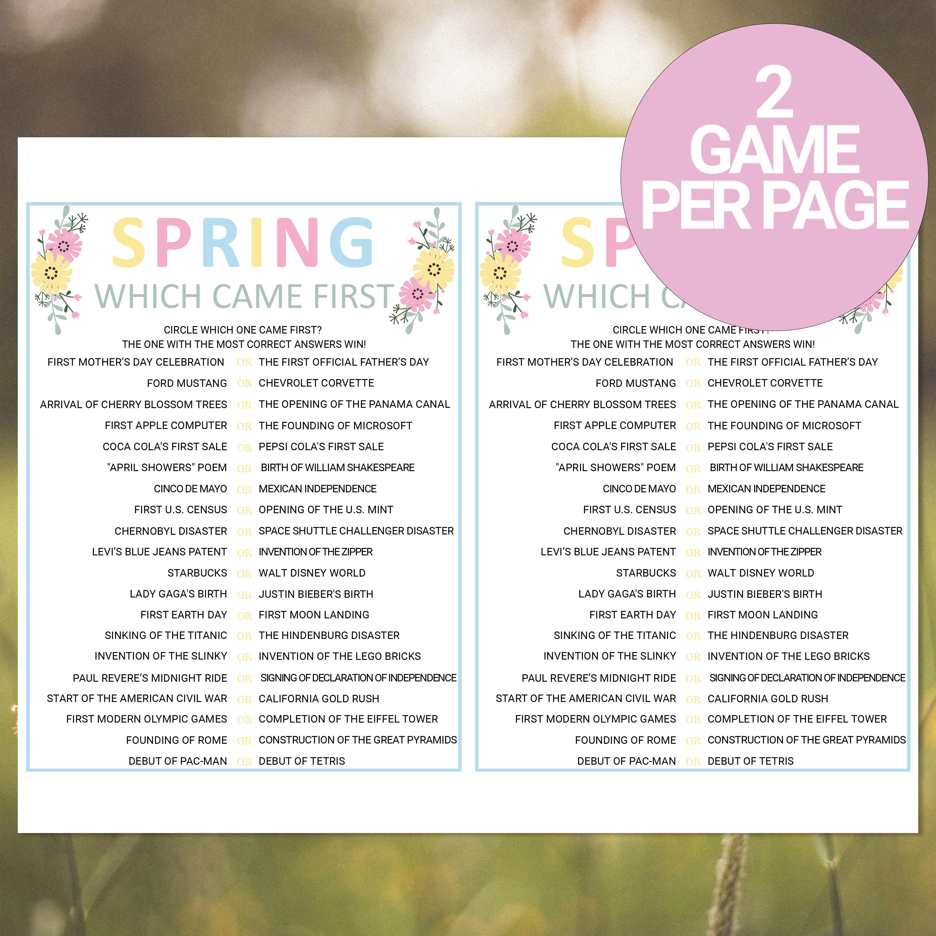 Spring Which Came First Game | Printable Spring Trivia Game | Family ...