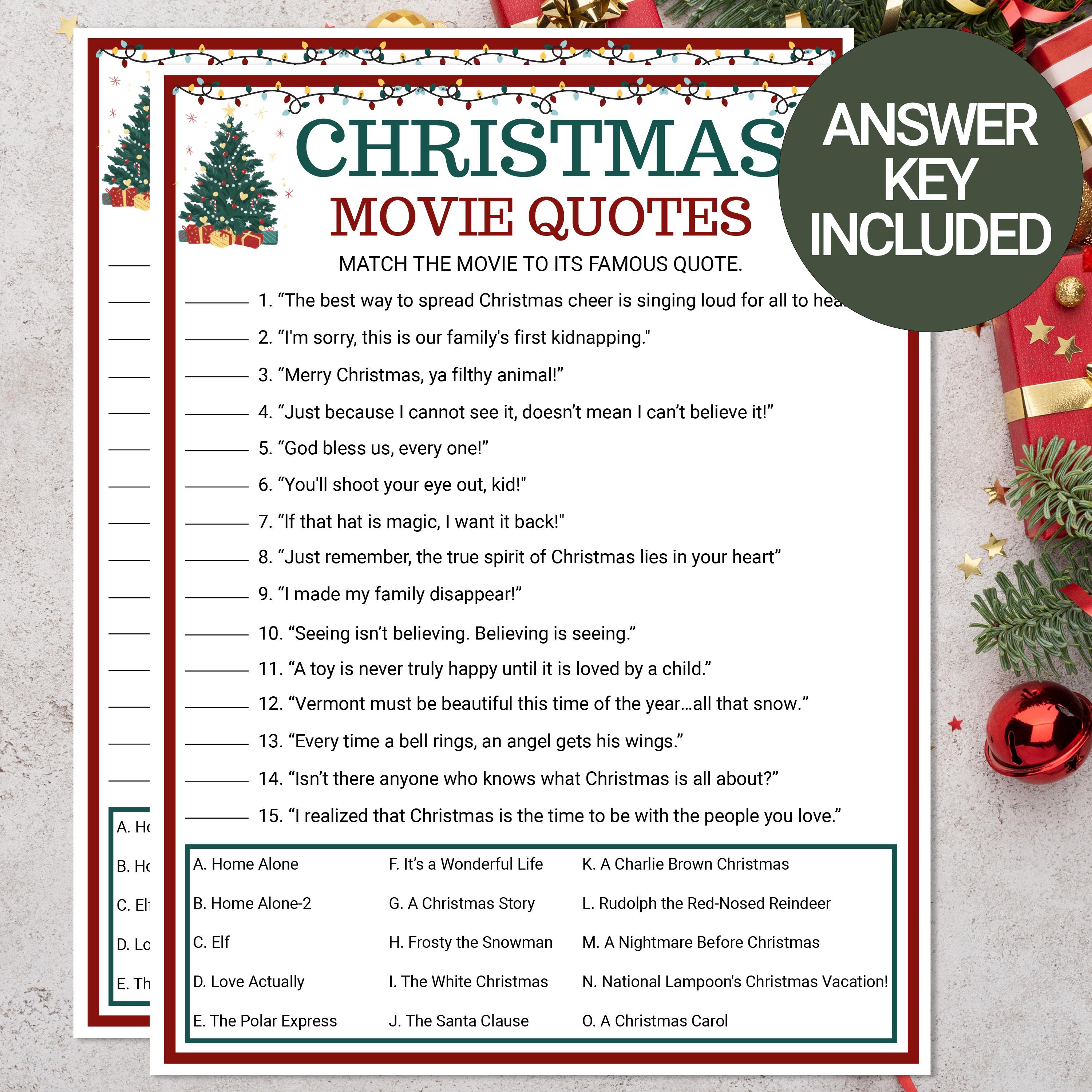 Christmas Movie Quote Trivia Game | Holiday Movie Quote Game ...