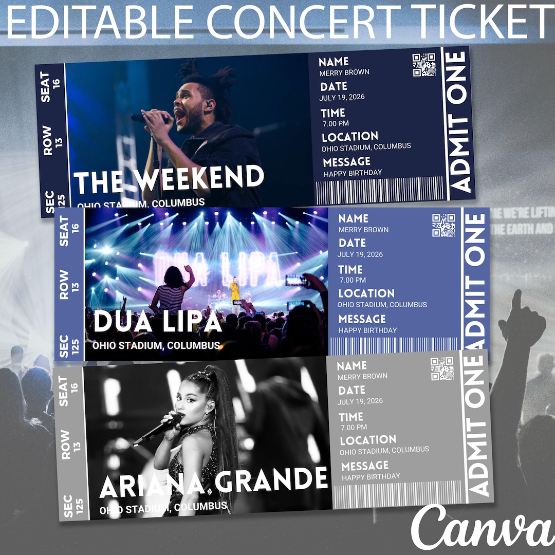 Editable Concert Ticket Template | Custom Concert Ticket | Personalized ...