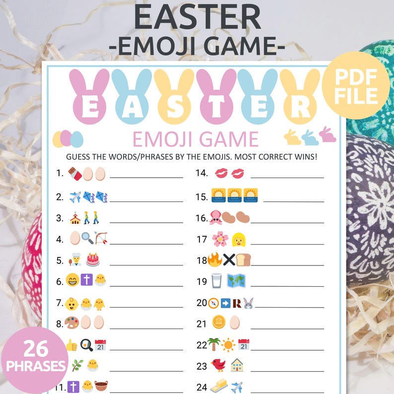 Easter Emoji Pictionary Game | Easter Emoji Game | Printable Easter ...