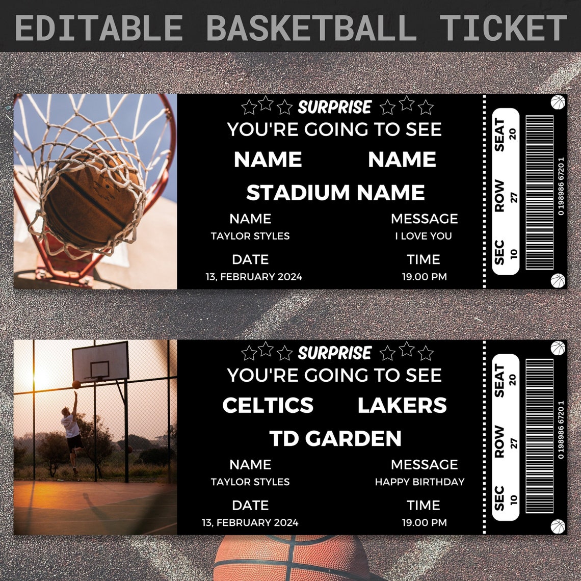 Custom Basketball Tickets Printable Basketball Tickets Canva Template ...