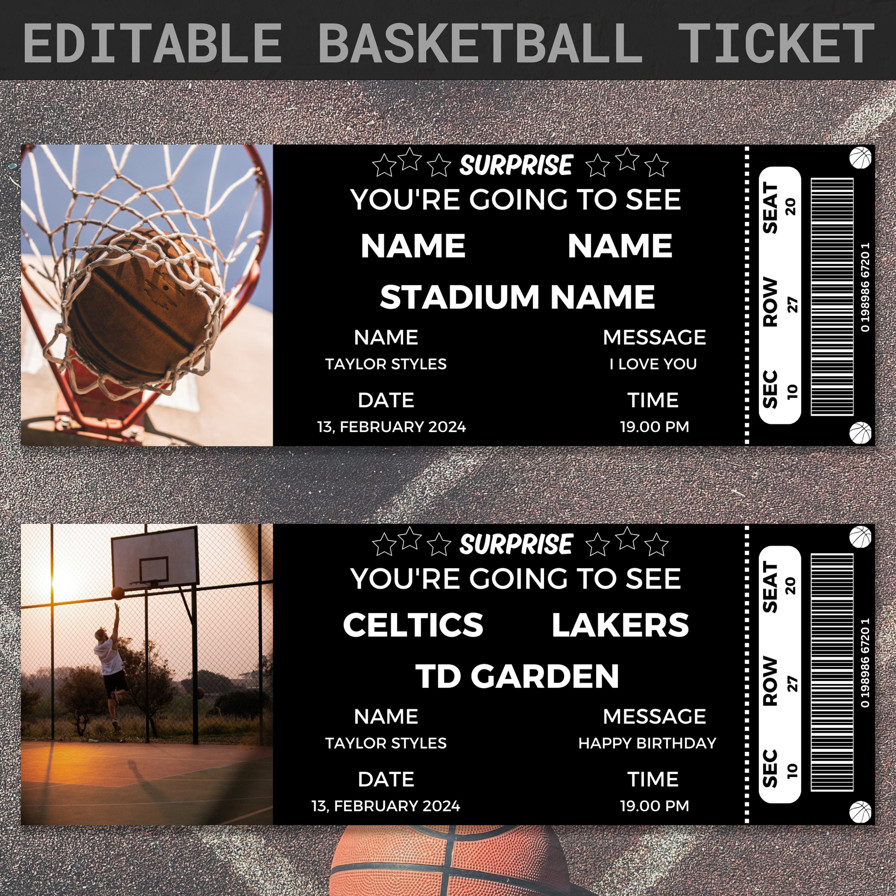 Custom Basketball Tickets | Printable Basketball Tickets Canva Template ...